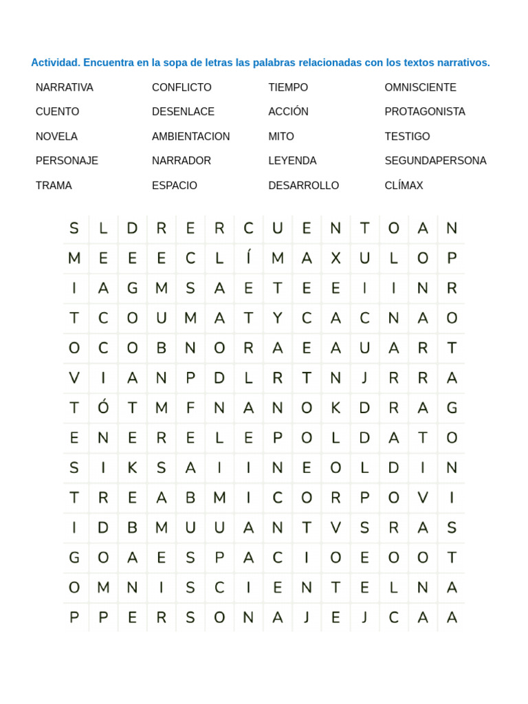 Sopa De Letras Términos Narrativos Pdf