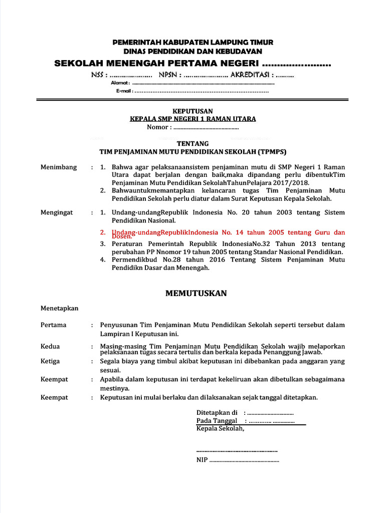 PDF Contoh SK Tpmps SMP - Compress | PDF