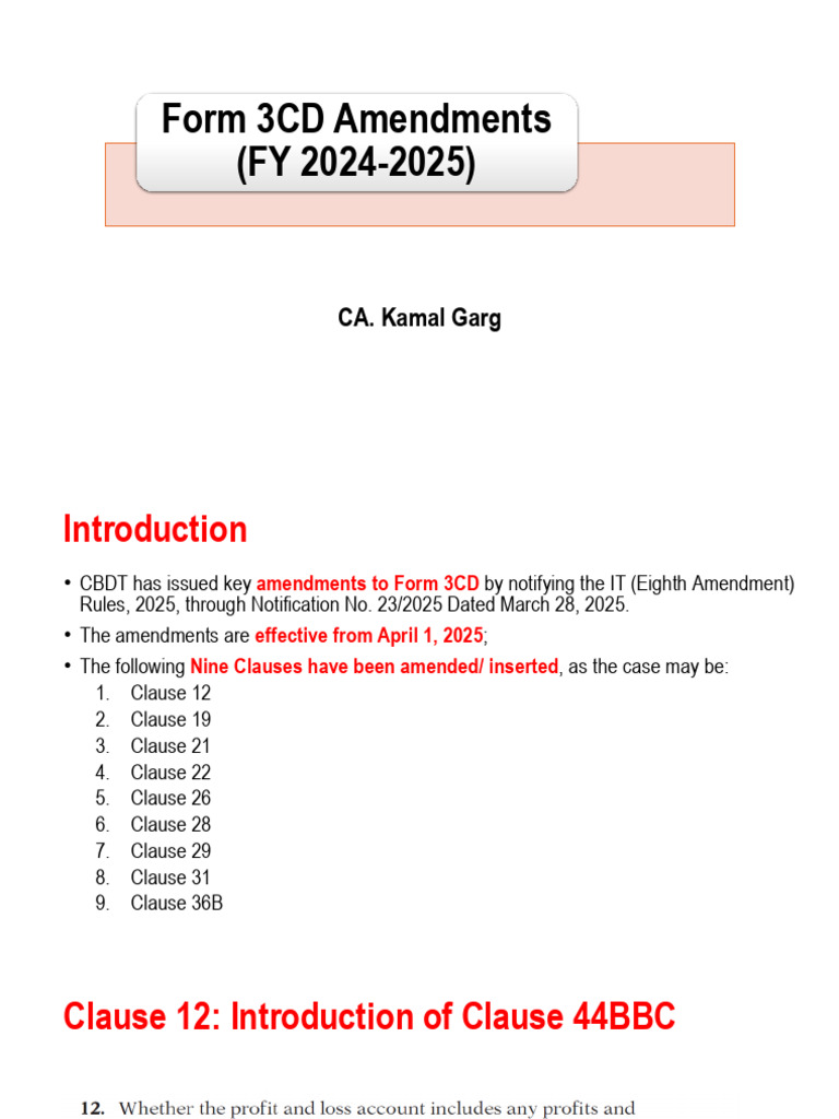 On Form 3CD Amendments | PDF | Dividend | Expense