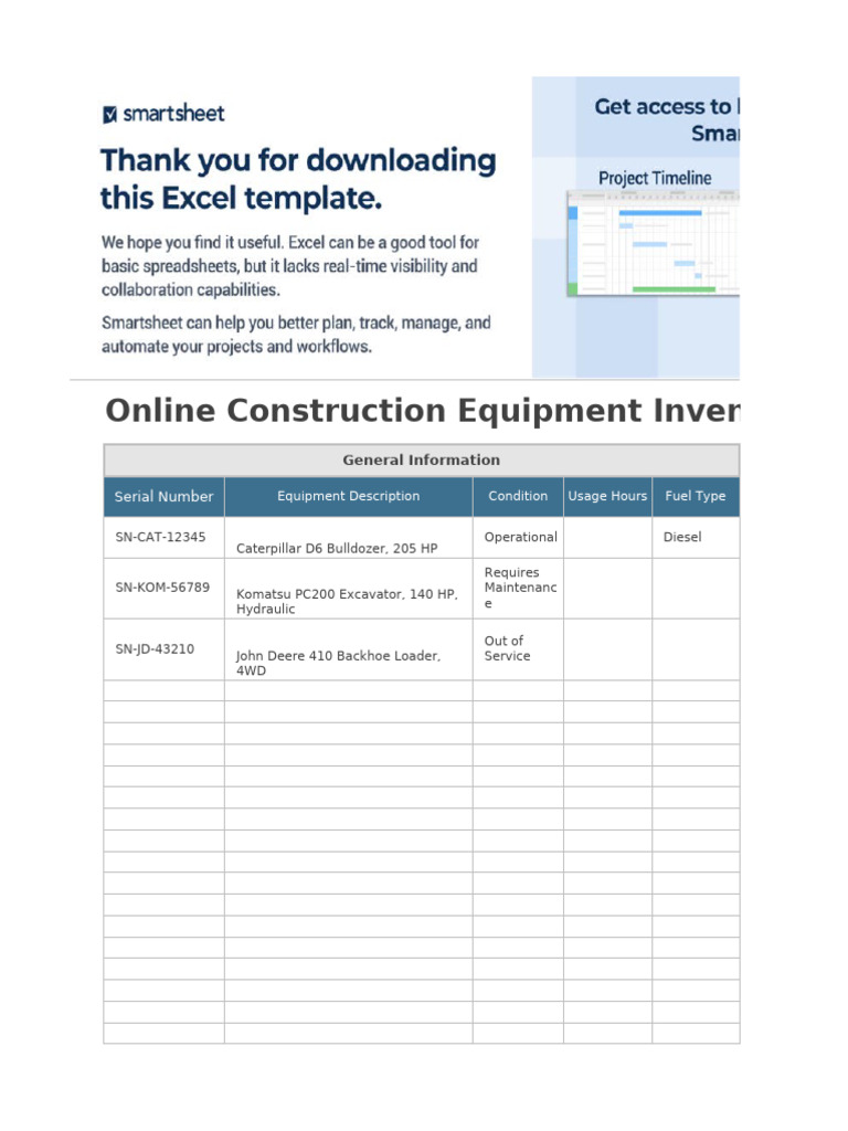 IC Online Construction Equipment Inventory Template 12211 - Example ...