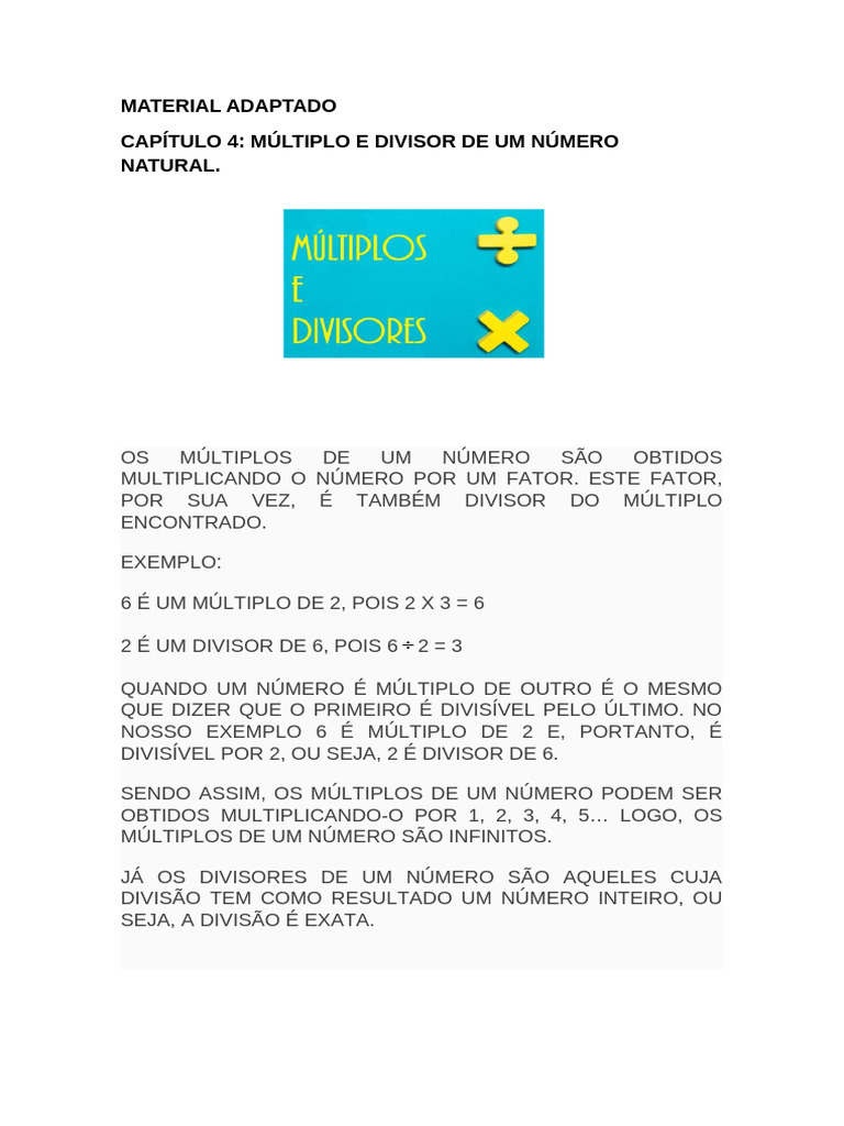 Cap 4 Adaptado 6° Ano | PDF | Divisão (Matemática) | Números