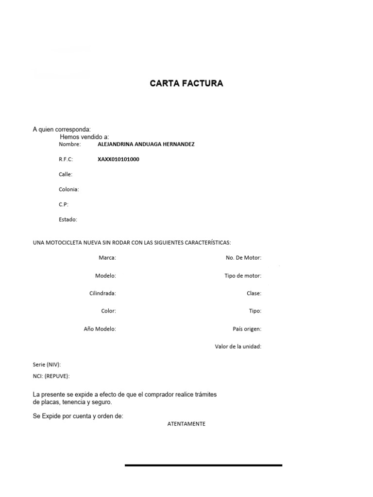 Carta Factura Pulsar | PDF | Vehículos | Industria automotriz