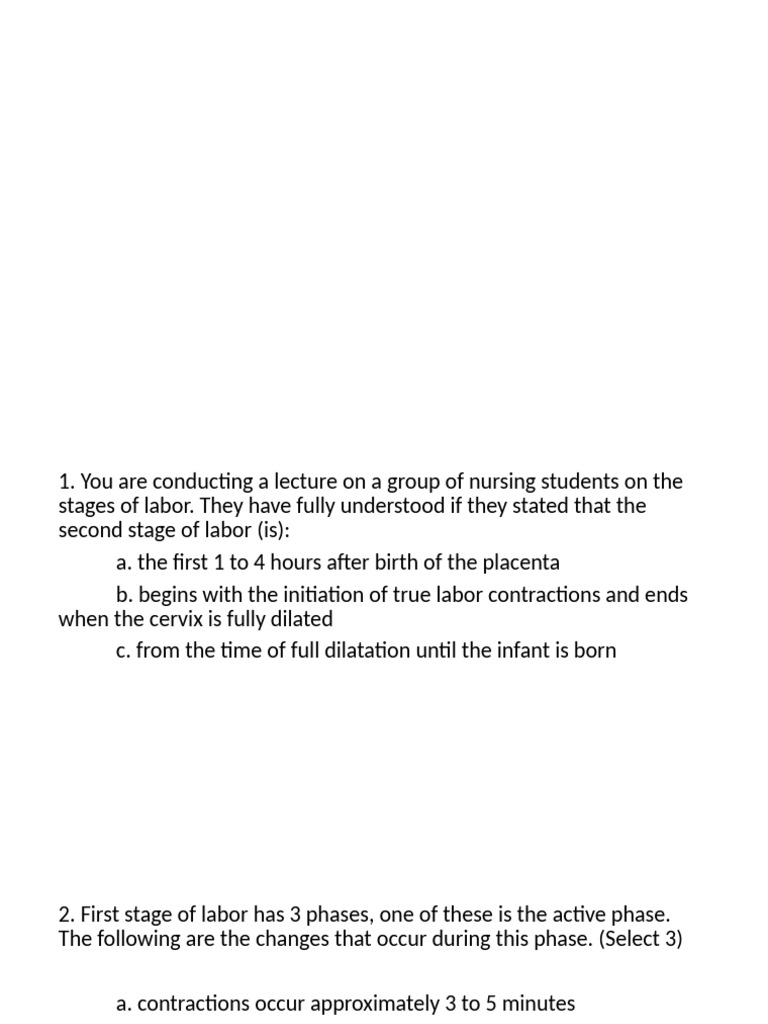 Stages of Labor Quiz | PDF | Childbirth | Uterus