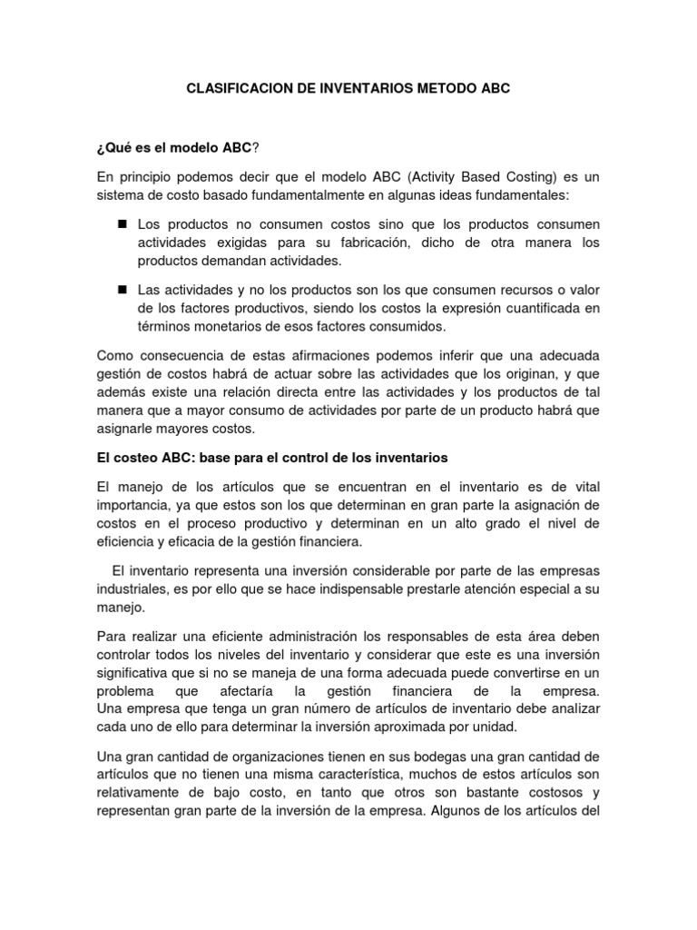 Clasificacion de Inventarios Metodo ABC | PDF | Inventario | Costo