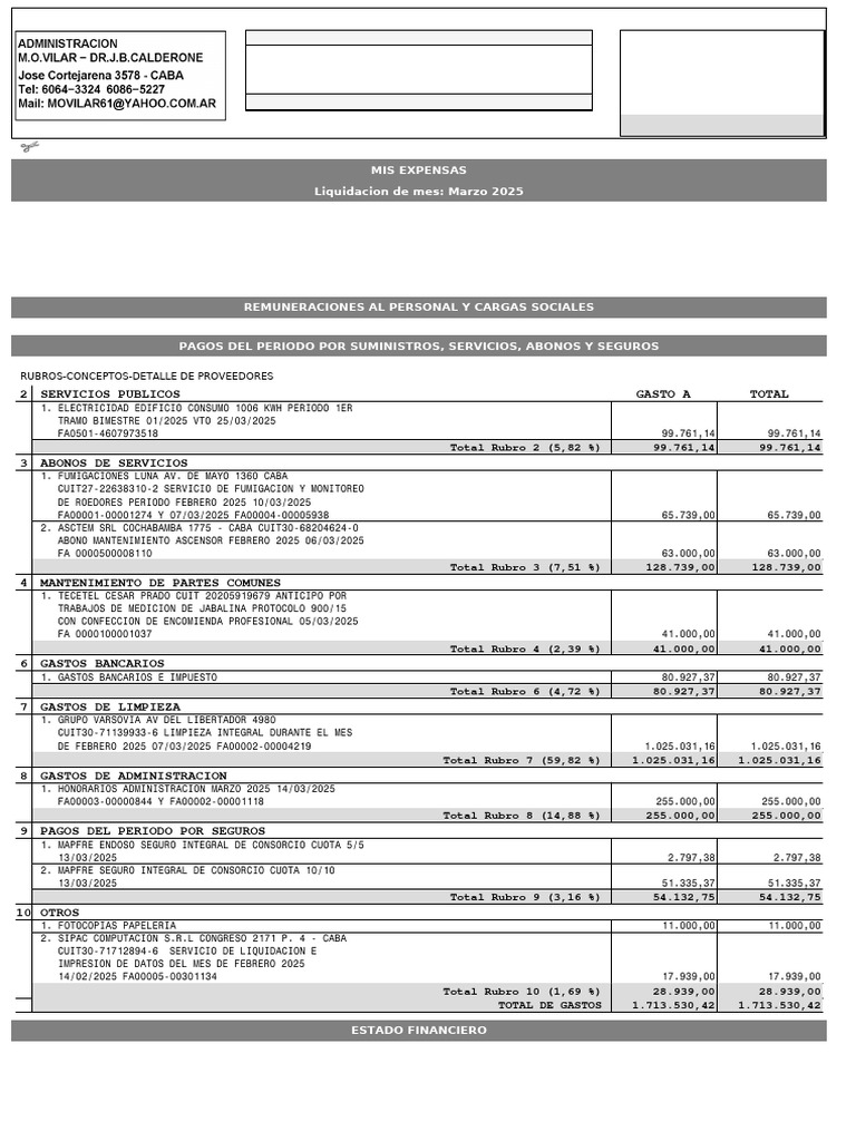Mis Expensas Liquidacion de Mes: Marzo 2025: PEREZ D. M. UF: 009 Piso: 3 Dto: A | PDF ...