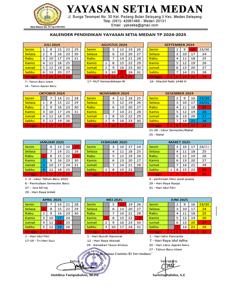 Kalender Pendidikan Yayasan Setia Medan | PDF