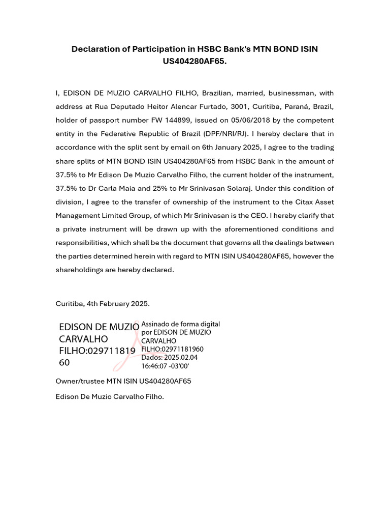 Declaration of Participation in MTN HSBC Bank | PDF
