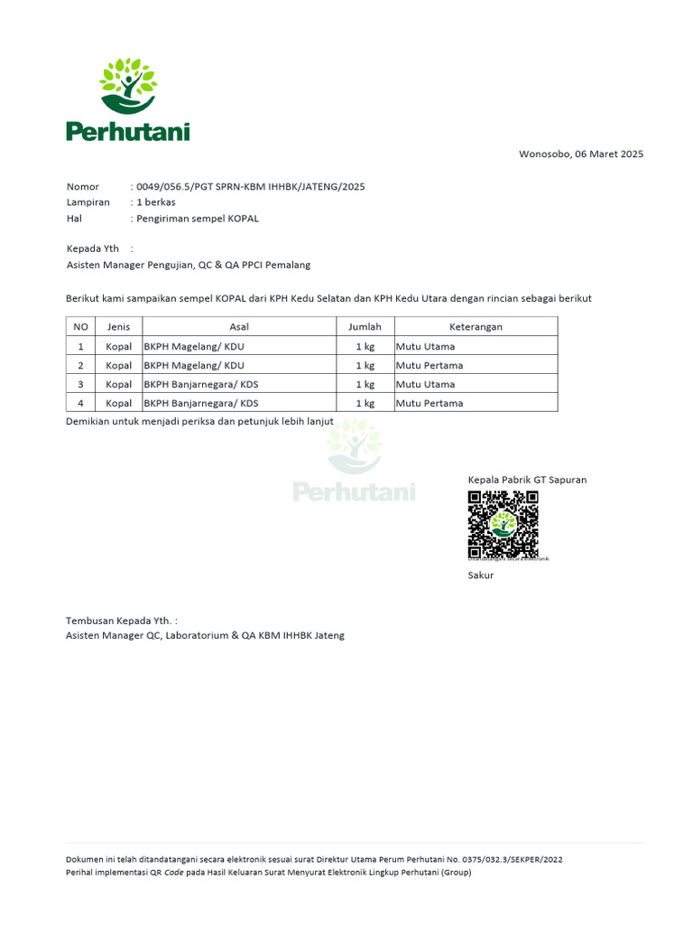 Pengiriman Sempel KOPAL | PDF