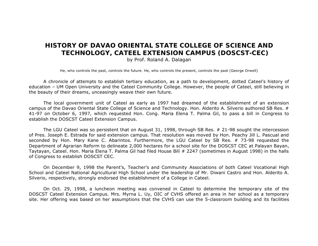 History of Davao Oriental State College of Science and Technology ...