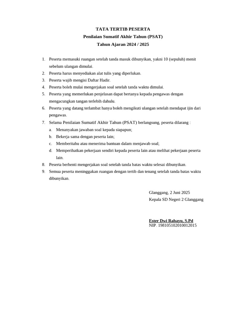 Tata Tertib Peserta PAT | PDF