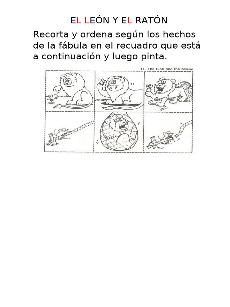 Actividades de comprensión: El León y el Ratón | PDF
