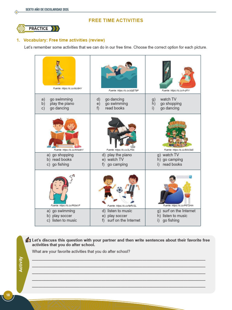 Free Time Activities for 6th Graders | PDF | Essays | Verb