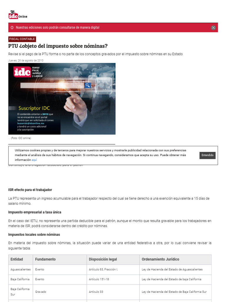 PTU ¿Objeto Del Impuesto Sobre Nóminas - IDC | PDF | Impuestos