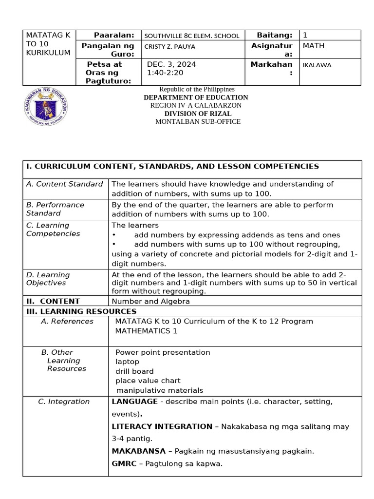 Adding 2-Digit Numbersby 2 Digit With The Sum of 100 | PDF
