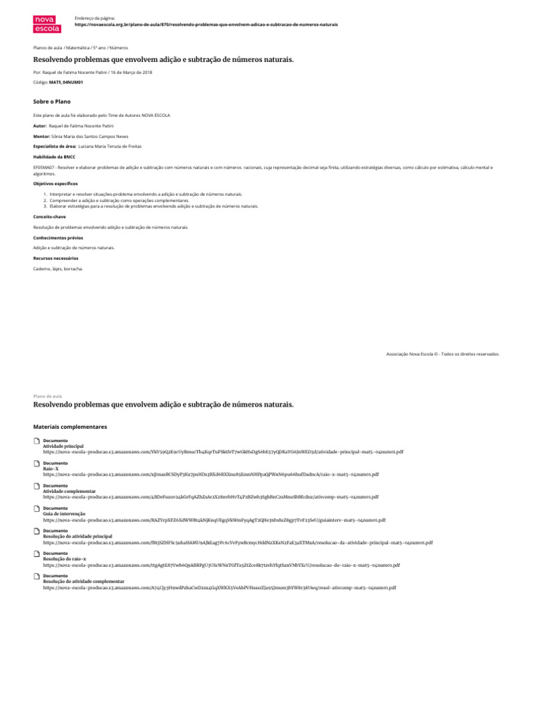 Plano de Aula Mat5 04num01pdf | PDF | Algoritmos | Ciência cognitiva