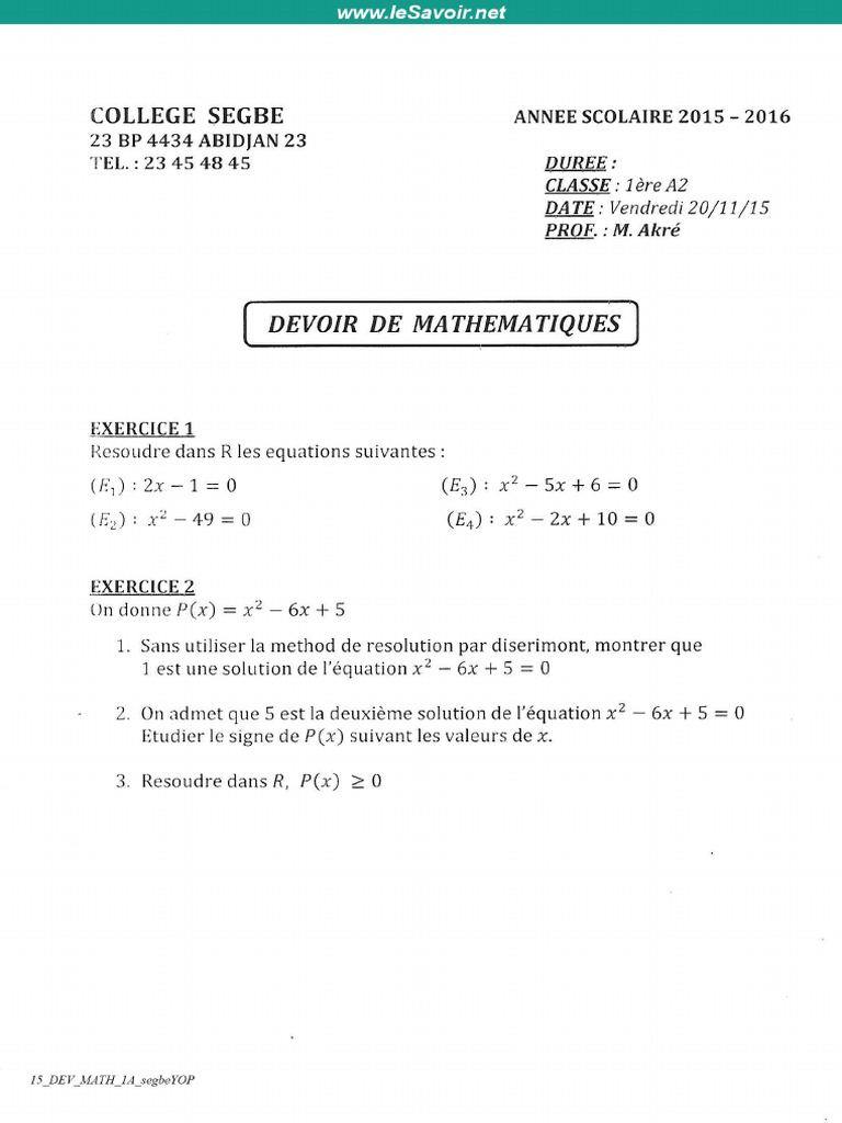 15 DEV MATH 1A segbeYOP | PDF