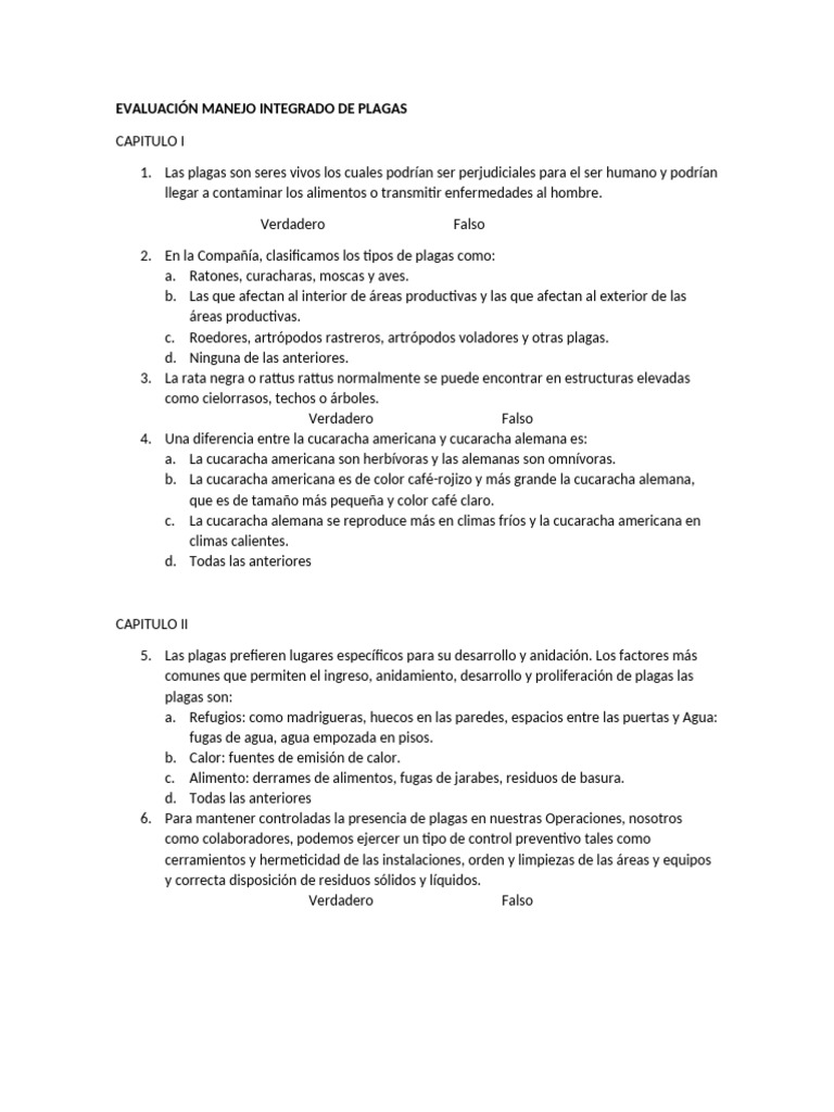 Evaluación Manejo Integrado de Plagas | PDF | Plaga (organismo) | Agua