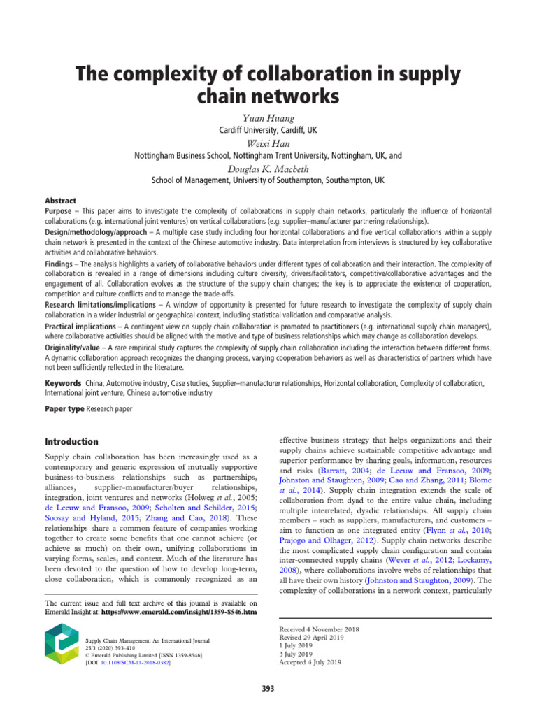 Complexity of Supply Chain Collaboration | PDF | Supply Chain ...