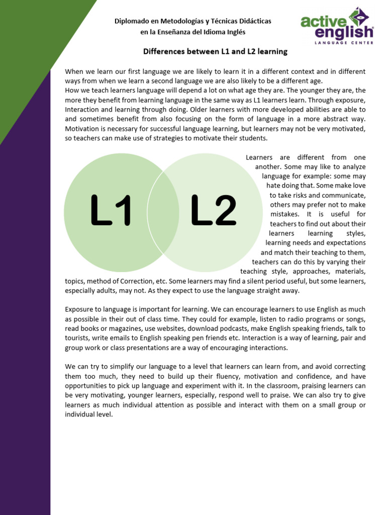 Differences Between L1 and L2 Learning | PDF | Second Language | Learning