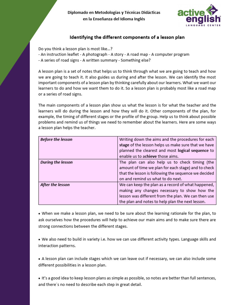 Identifying The Different Components Lesson Plan | PDF | Lesson Plan ...
