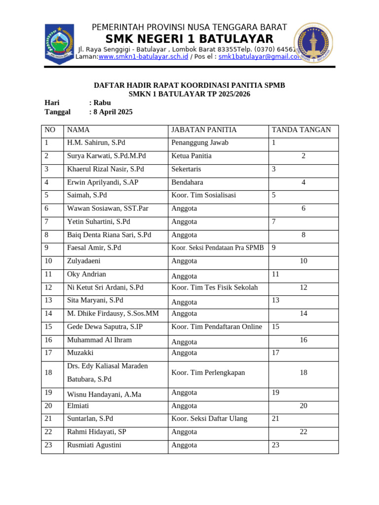Daftar Hadir PPDB 2024 | PDF