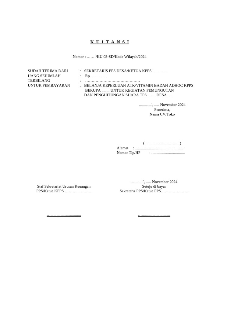 Kuitansi Belanja Atk Atau Vitamin | PDF