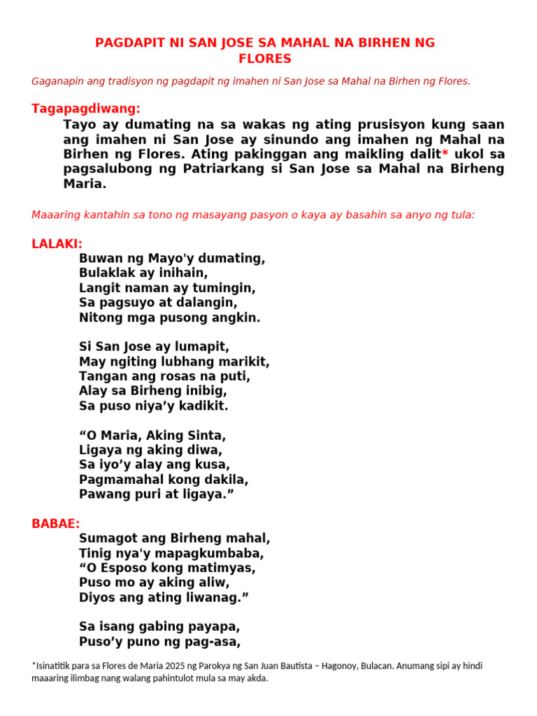 Flores de Maria - PAGDAPIT NI SAN JOSE SA MAHAL NA BIRHEN NG FLORES | PDF
