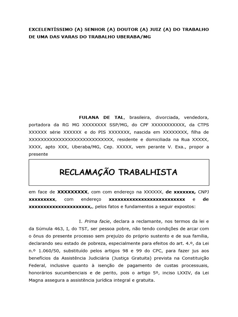 INICIAL REFORMA TRABALHISTA, ENUNCIADOS ANAMATRA E PEDIDO ILIQUIDO ...