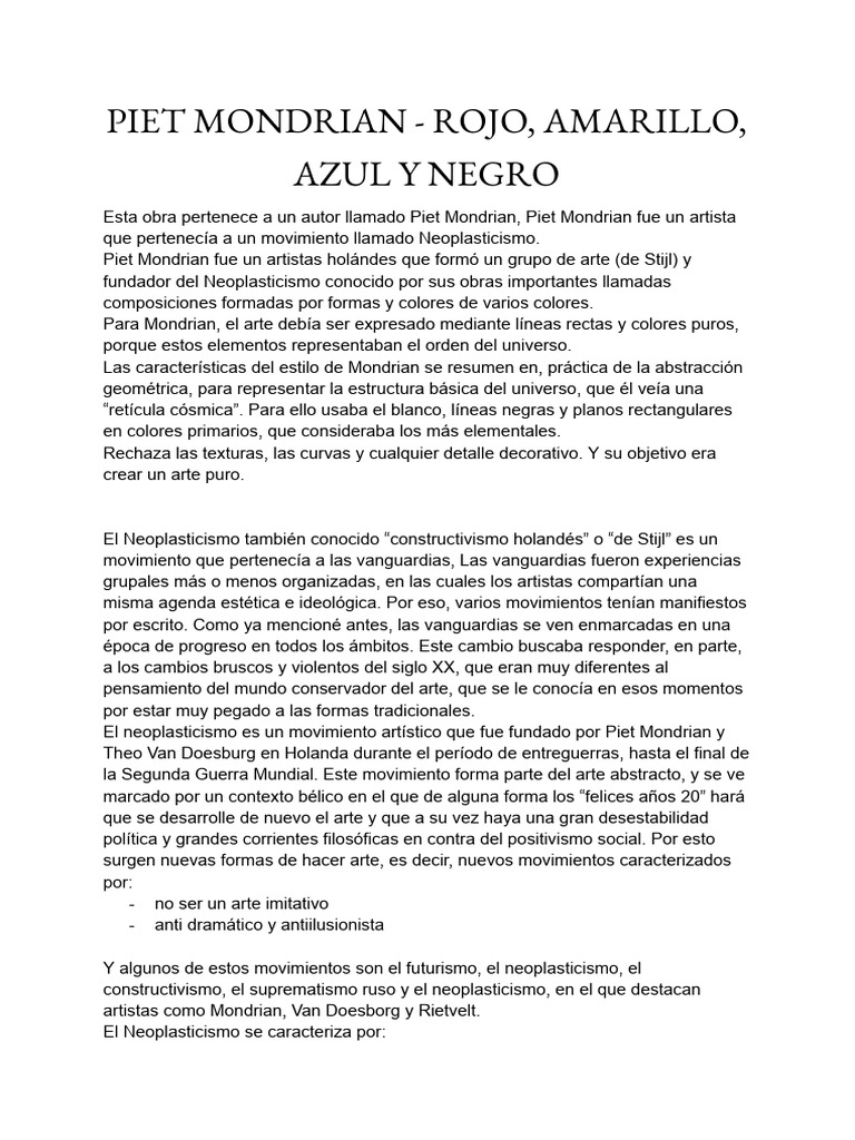 Piet Mondrian y el Neoplasticismo | PDF | Color | Composición (artes ...