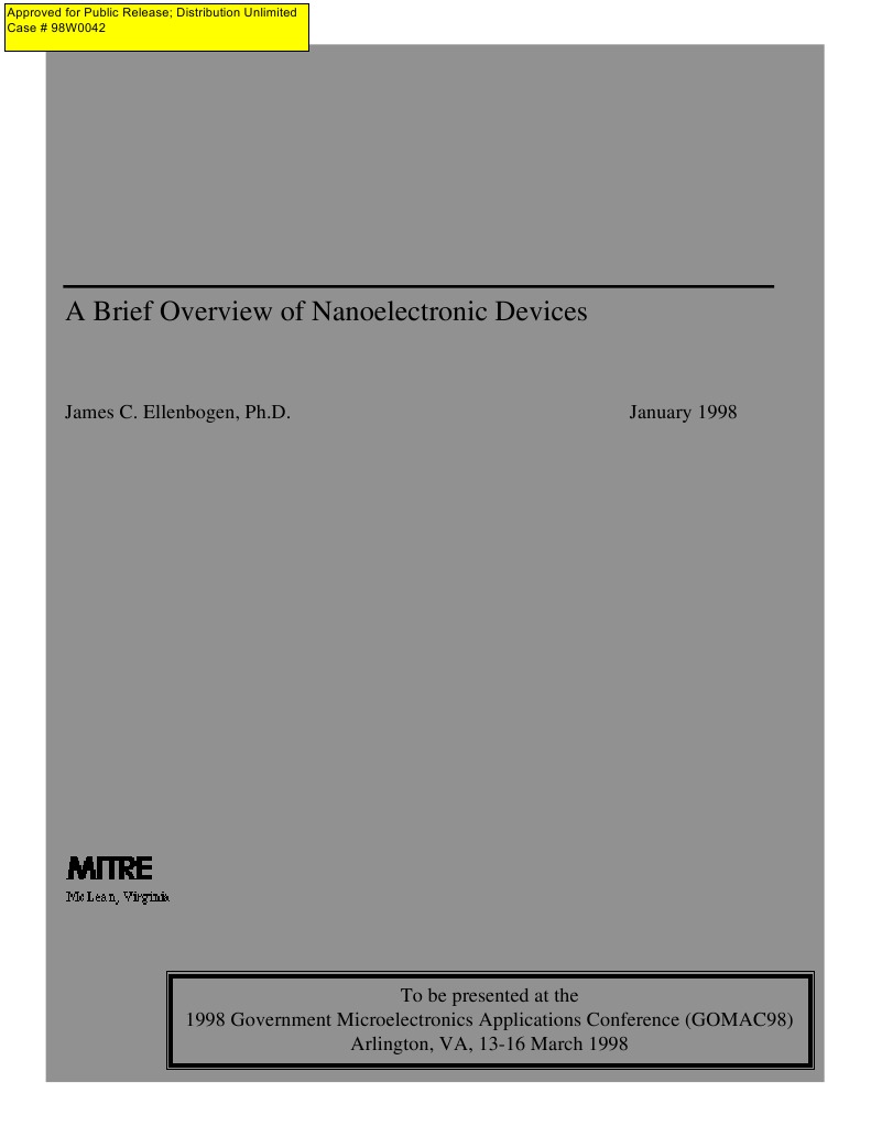 A Brief Overview of Nanoelectronic Devices: James C. Ellenbogen, Ph.D ...