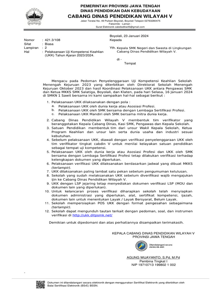 Pelaksanaan Uji Kompetensi Keahlian (UKK) Tahun Ajaran 2023-2024 | PDF