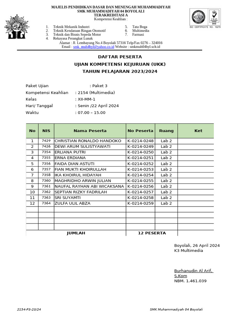 (Contoh) Daftar Hadir Peserta Dan Penguji | PDF