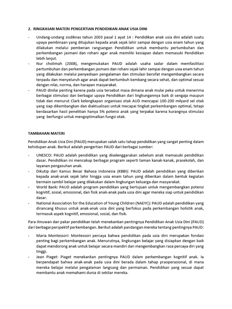Pentingnya Pendidikan Anak Usia Dini | PDF