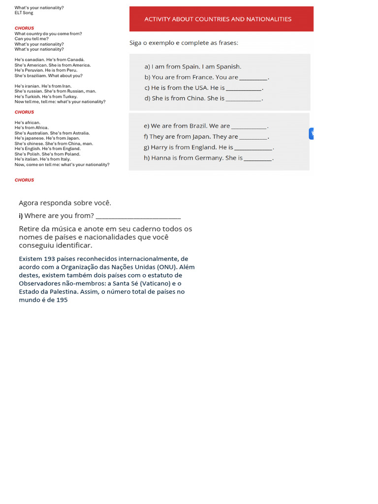 Song - Countries and Nationalities | PDF
