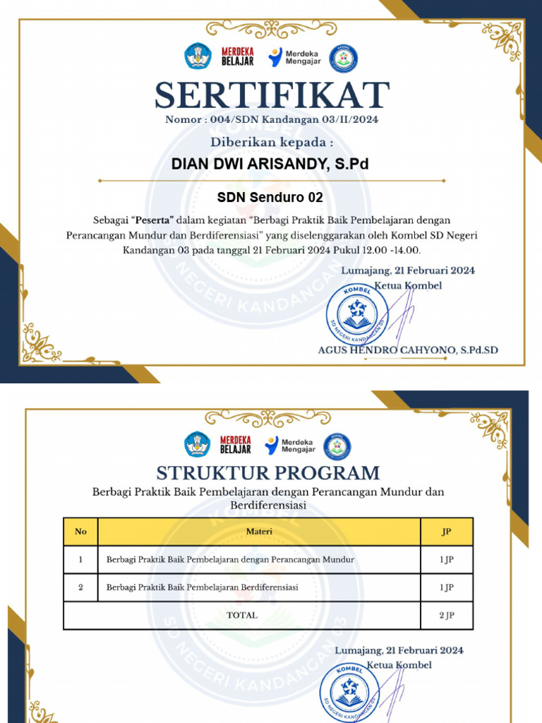 Sertifikat Kombel Dian | PDF