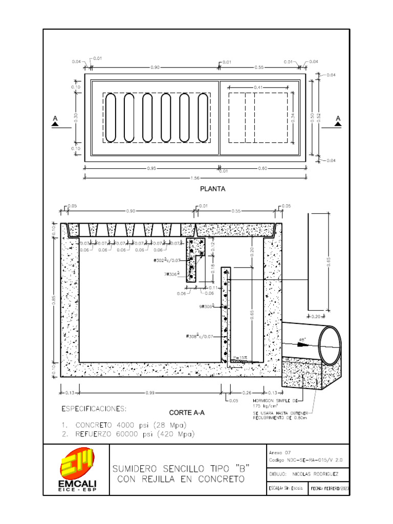 Planos Sumidero Sencillo Tipo B | PDF