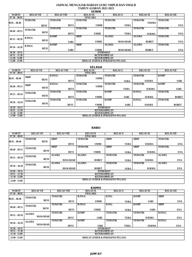 2022-2023 Jadwal Mengajar Guru SMP Sma | PDF