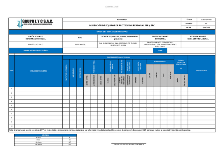 2 SG-SST Epp-F02 Inspección (Epp-Epc) - JR | PDF | La seguridad