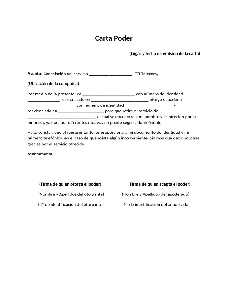 Carta-Poder-para-cancelar-un-servicio-de-IZZI | PDF