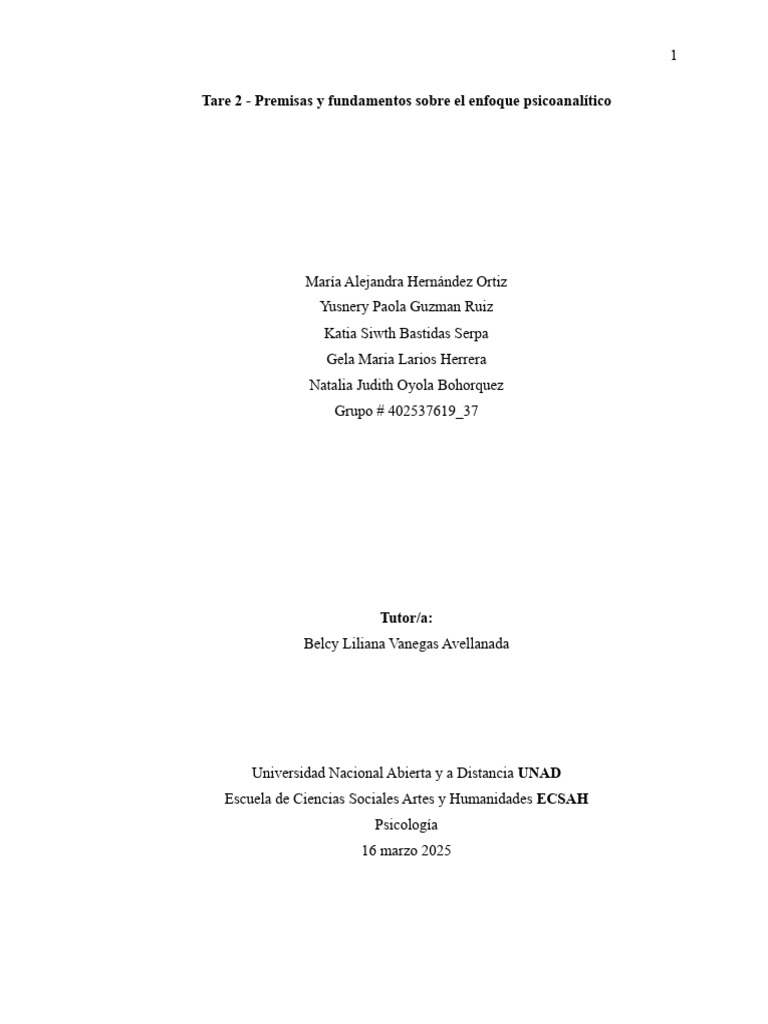 Tare 2 - Premisas y Fundamentos Del Enfoque | PDF | Psicoanálisis | Sicología