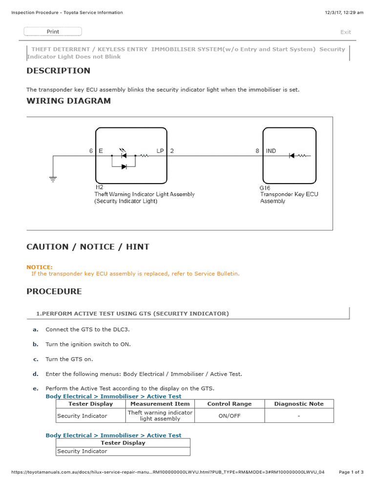 Toyota Security Indicator Light Guide | PDF | Electrical Equipment ...