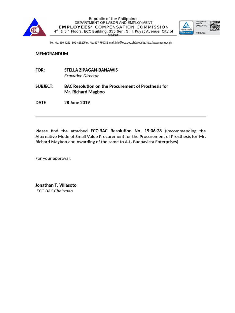 Bac Memo-Resolution ( (Magboo) Small Value Procurement-Prosthesis ...