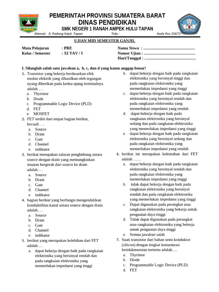 SOAL PRE MID SEM 1 Kelas XI TAV | PDF