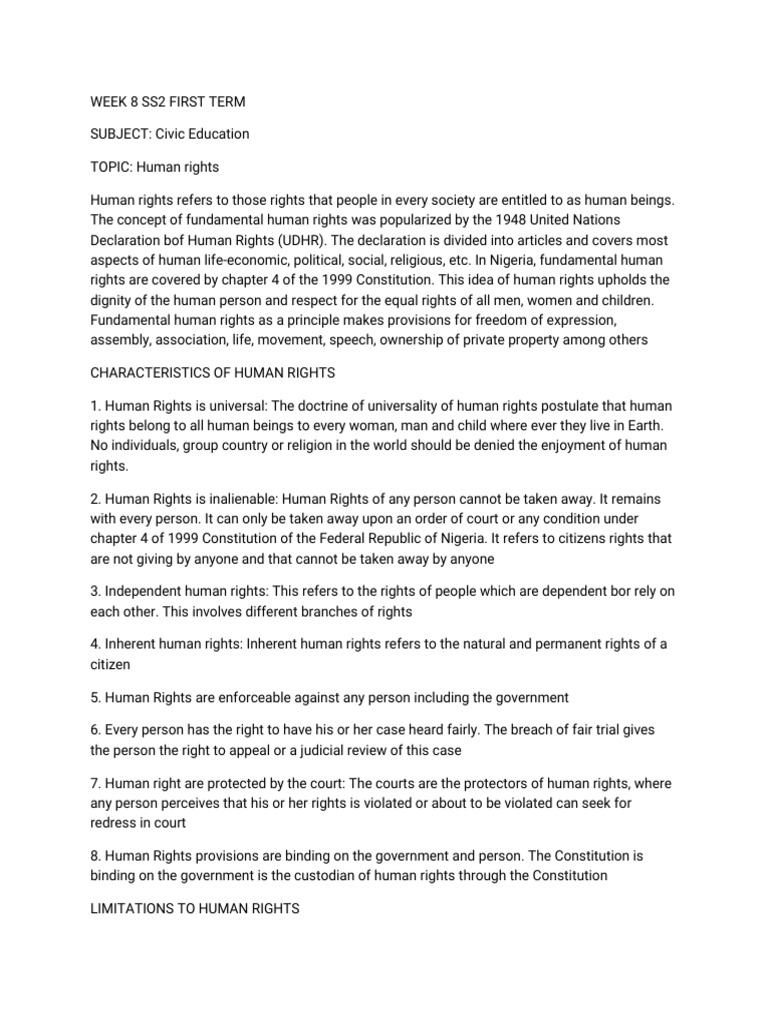 3163 - WEEK 8 SS2 FIRS-WPS Office | PDF | Human Rights | Rights