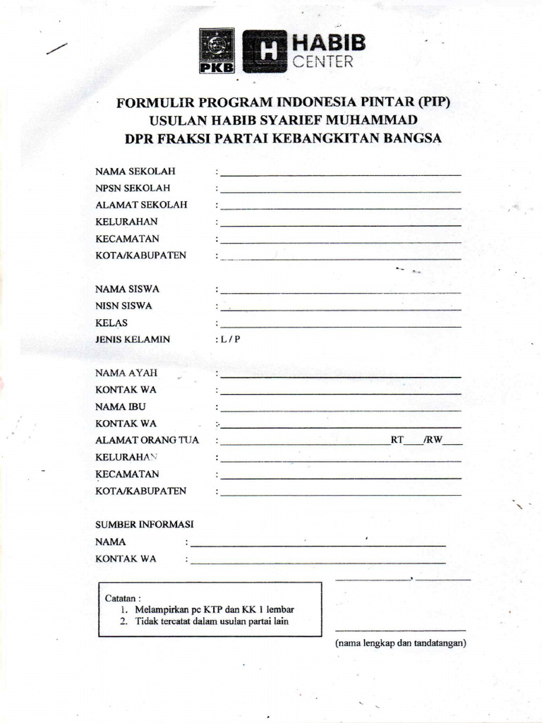 Formulir PIP PKB | PDF