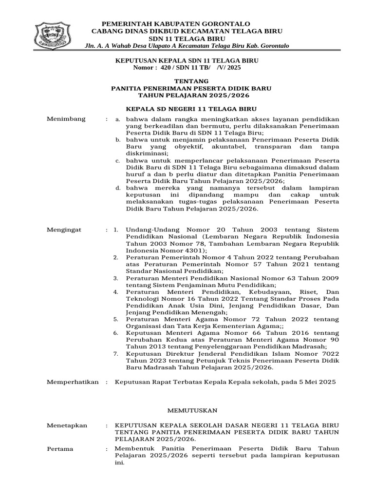 SK Panitia PPDB MTSN 3 HSS 2024 2025 | PDF