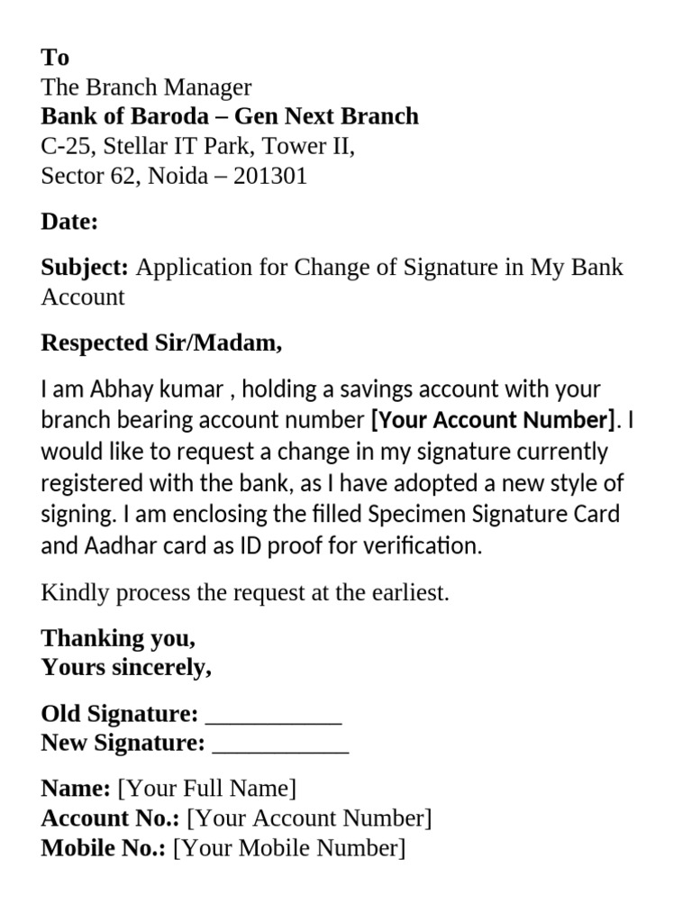 Signature Change Application for BOB | PDF