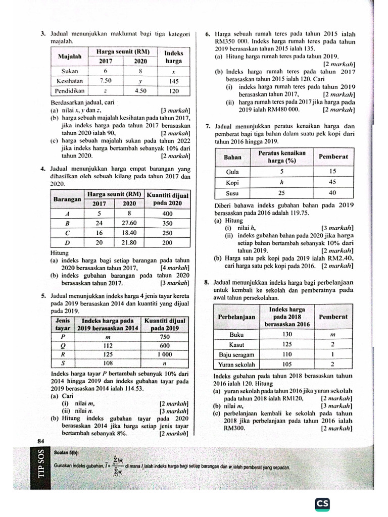 Latih Tubi Nombor Indeks Addmath T4 | PDF