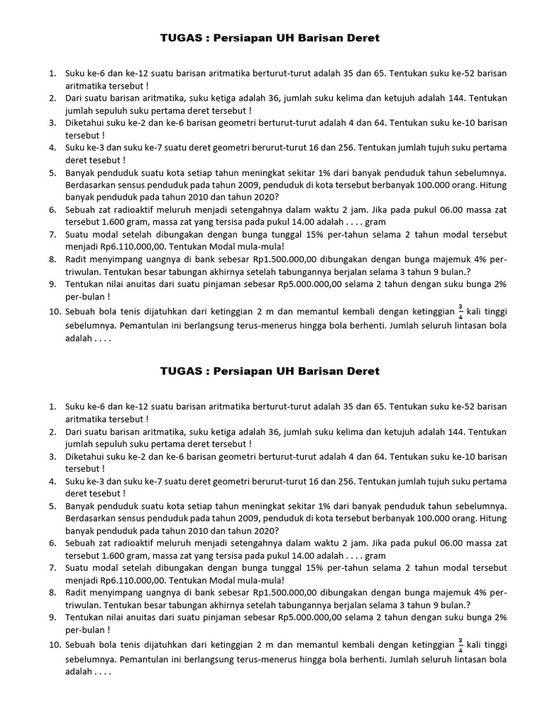 Latihan Persiapan UH Barisan Deret | PDF