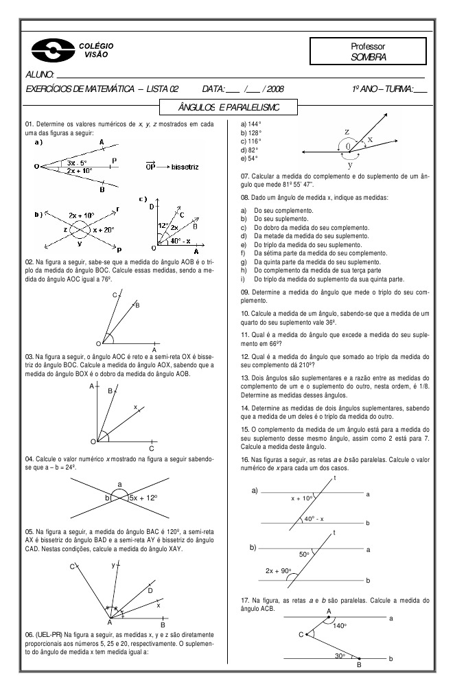 Ngulos e Paralelismo | PDF | Geometria | Geometria Elementar